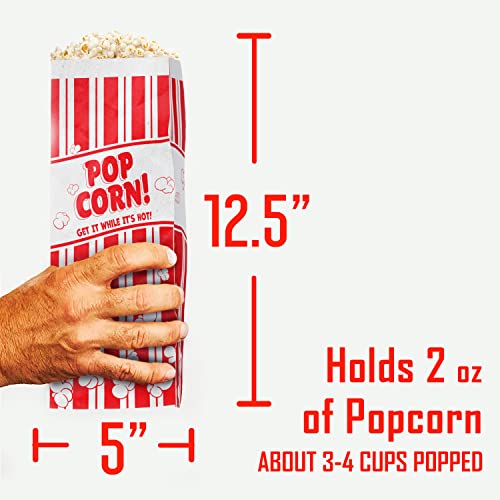 Leak-proof, Grease Resistant Popcorn Bags 500 Pack. Tear Resistant, Single Serving 2oz Paper Sleeves in Nostalgic Red/White Design. Great Movie Theme Party Supplies, Retro Carnivals & Fundraisers