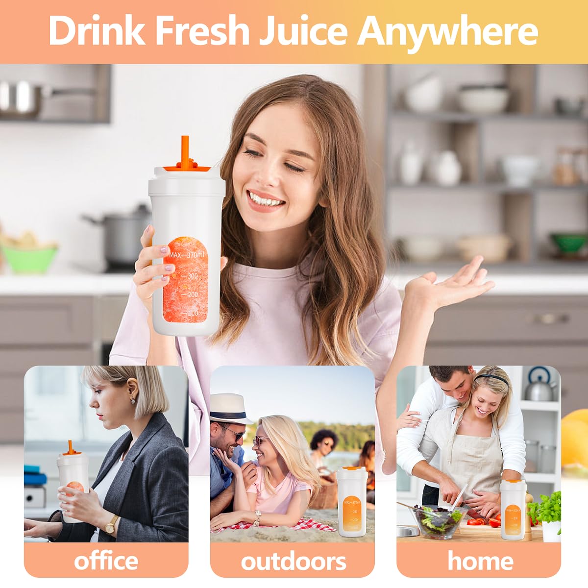 YIKHOM Smoothie Blender, Portable Blender for Shakes And Smoothies with Crushed Ice,10 Blades 12oz Automatic Power-Off Personal Small Mini Juice Blender Cup with 3 Drinking Modes, White