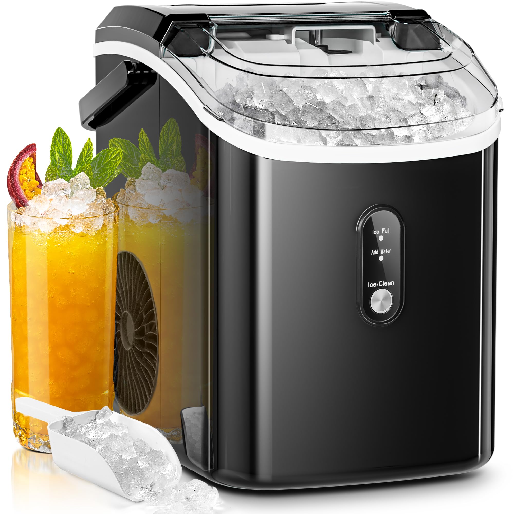 AGLUCKY Nugget Ice Makers Countertop,Portable Pebble Ice Maker Machine with Soft Chewable Ice,35Lbs/24H,One-Click Operation,Self-Cleaning,Crushed Ice Maker for Home/Kitchen(Stainless Steels Silver)