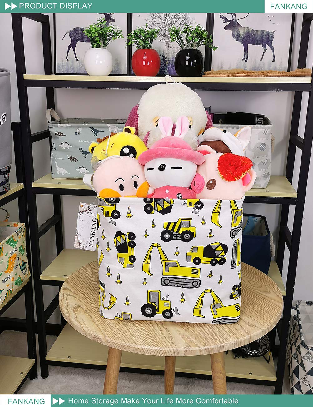 FANKANG Square Nursery Hamper Storage Bins Canvas Laundry Basket Foldable with Waterproof PE Coating Large Storage Baskets Gift Baskets for Children, Office, Bedroom, Clothes,Toys (square engineering)