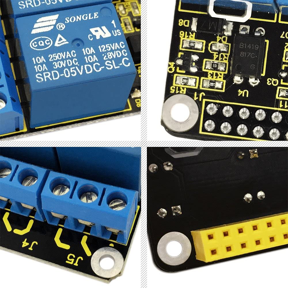 KEYESTUDIO 5V DCAC 4-Channel Relay Hat Shield Module Expansion Board for Raspberry Pi 4/A+/B+/Pi 2 Model B/Pi 3 Model B