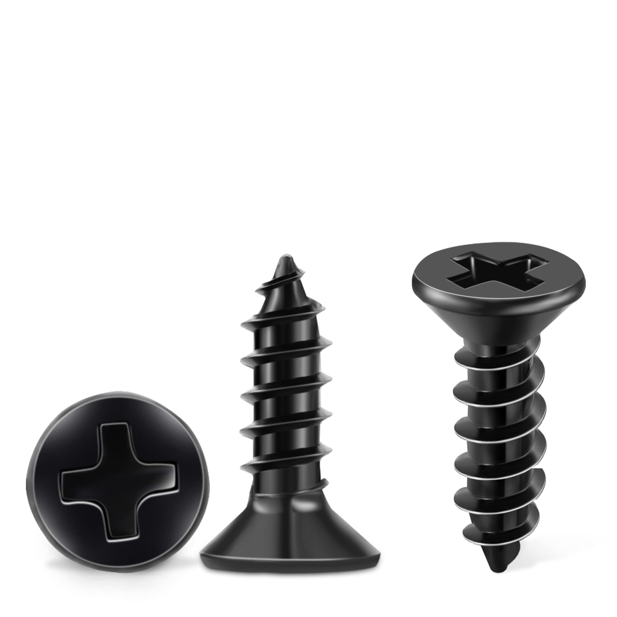 TPOHH 100 PCS #8 X 5/8 Inch Black Oxide Coated Flat Head Phillips Wood Screw, Stainless Steel 18-8 (A2) Fully Threaded 8 X 5/8'' Multipurpose Screws