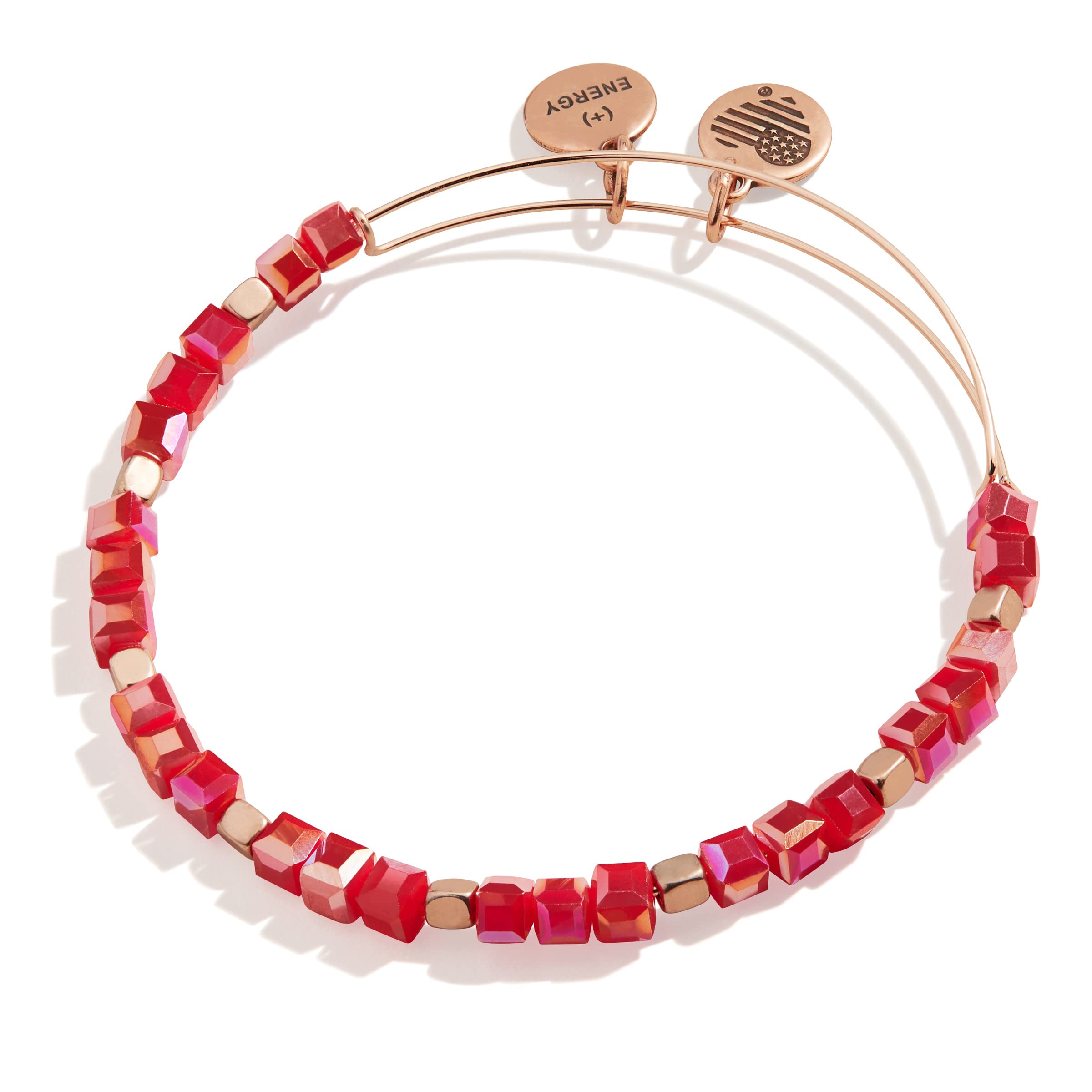 Alex and Ani Accents Expandable Bangle for Women, Dazzle Beaded Charm, Rafaelian Antique Rose Finish, 2 to 3.5 in