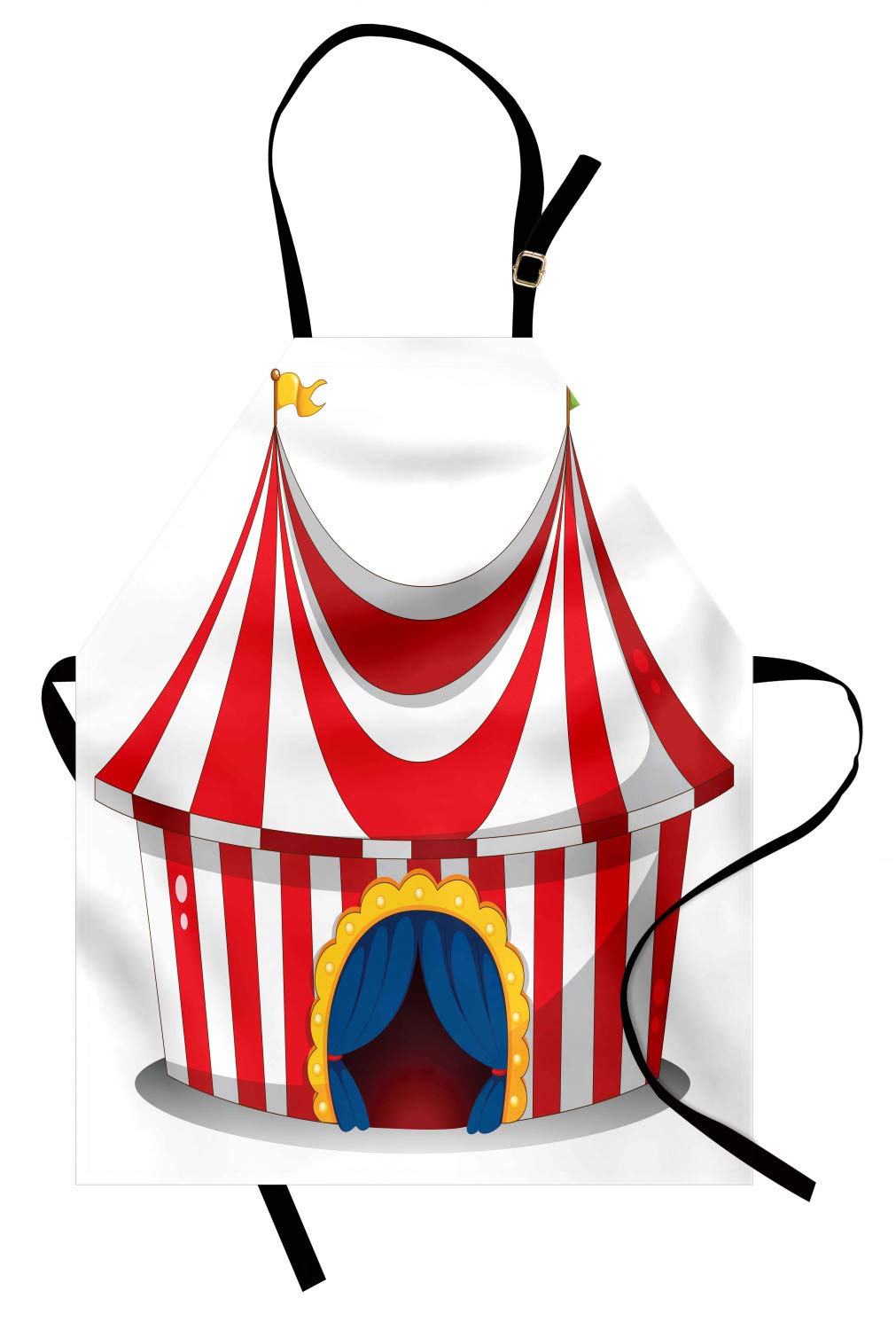 Ambesonne Circus Apron, Illustration of Retro Flag Nostalgic Fun Festival Carnival Venue, Unisex Kitchen Bib with Adjustable Neck for Cooking Gardening, Adult Size, White Red