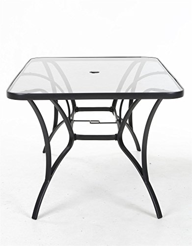 CoscoProducts COSCO 88646GLGE Paloma Patio Tempered Glass Top Dining Table, Gray