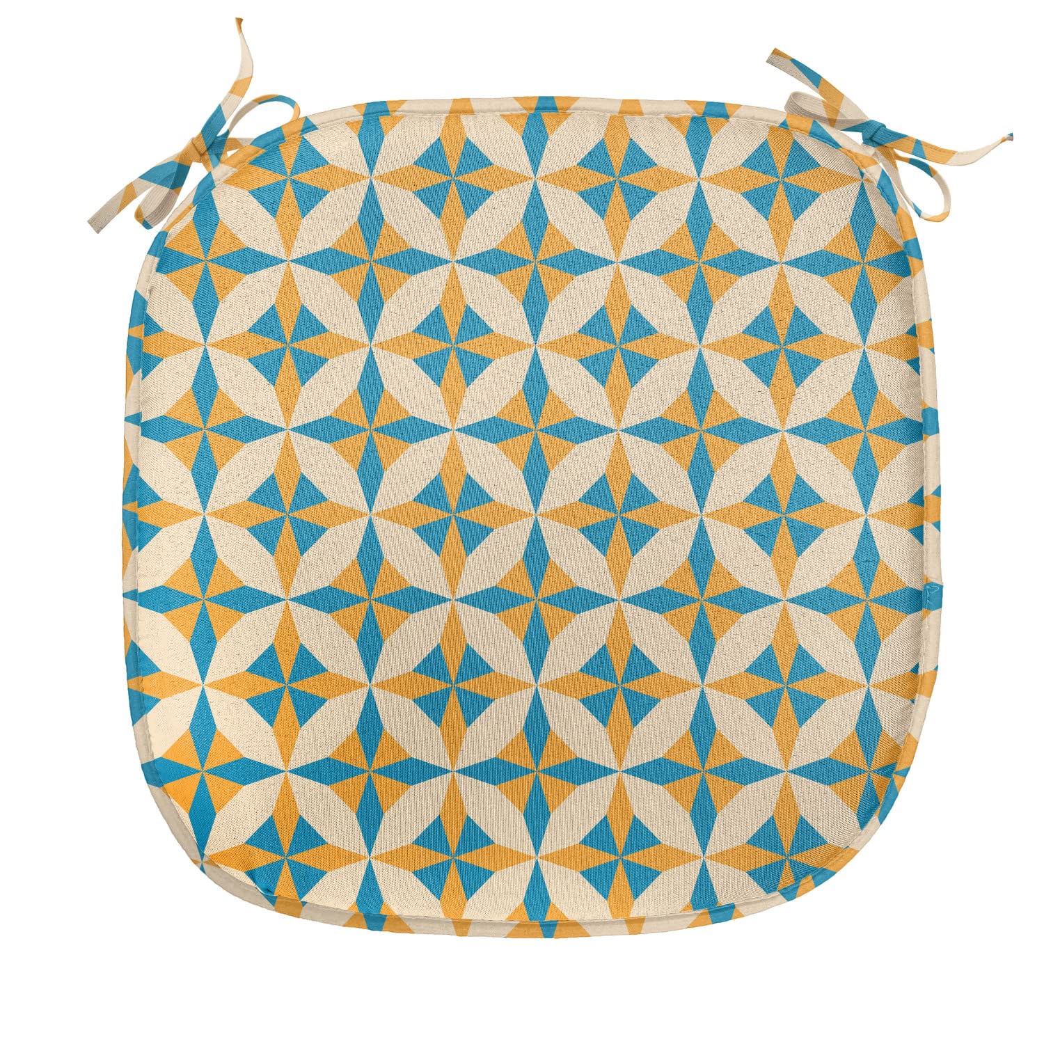Ambesonne Geometric Chair Seating Cushion, Abstract Geometric Origami Pattern Vintage Illustration Retro Style Print, Anti-Slip Seat Padding for Kitchen & Patio, 16"x16", Orange Teal Cream