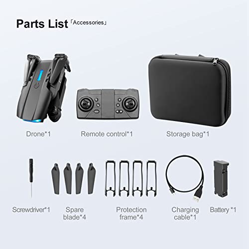 Dual 1080P HD FPV Camera Remote Control Mini Drone - 2.4G WiFi Start Speed Adjustment Altitude Hold Headless Mode Foldable RC Quadcopter Toys Gifts for Adults Beginners Kids (Black)