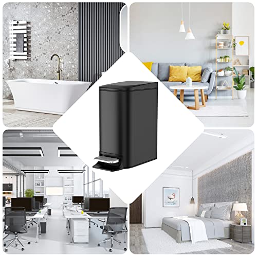 BETHEBEST 6 Liter/1.6 Gallon Bathroom Trash Can with Soft Close Lid, Small Step Trash Can with Removeble Wastebasket,Stainless Steel Garbage Can for Bathroom,Bedroom,Office (Black)
