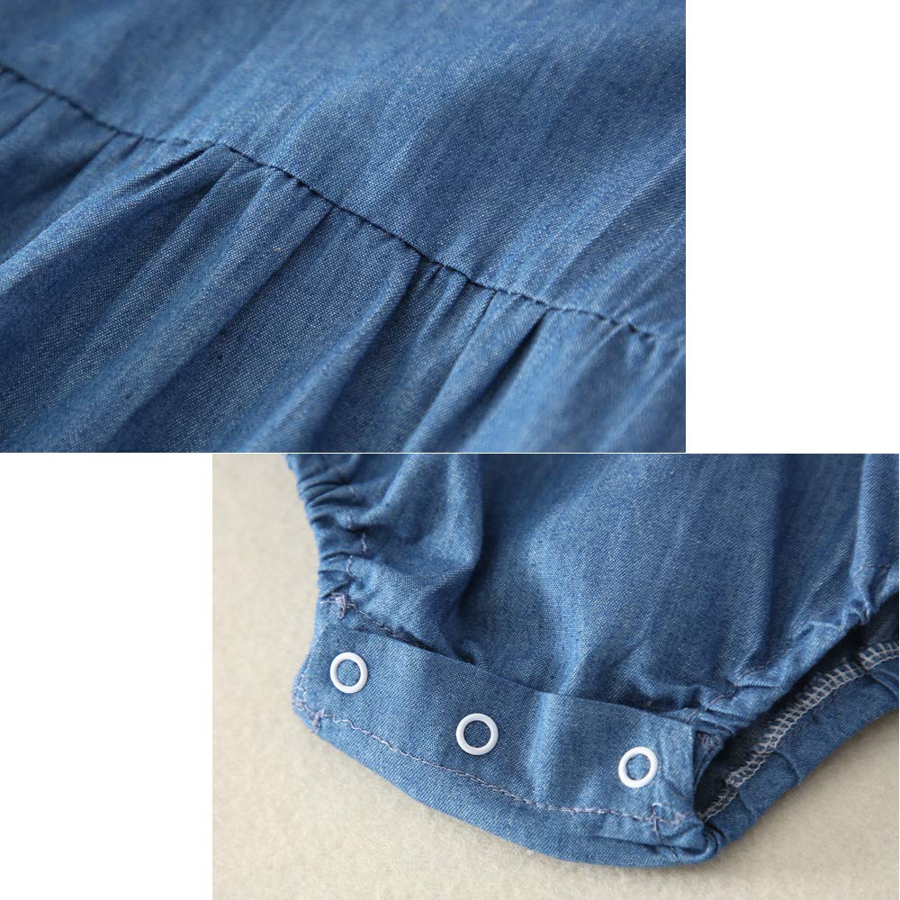 Slowera Baby Toddler Girls Denim Ruffled Bodysuit Blue Soft One-Piece Romper (Blue, 3-6 Months)