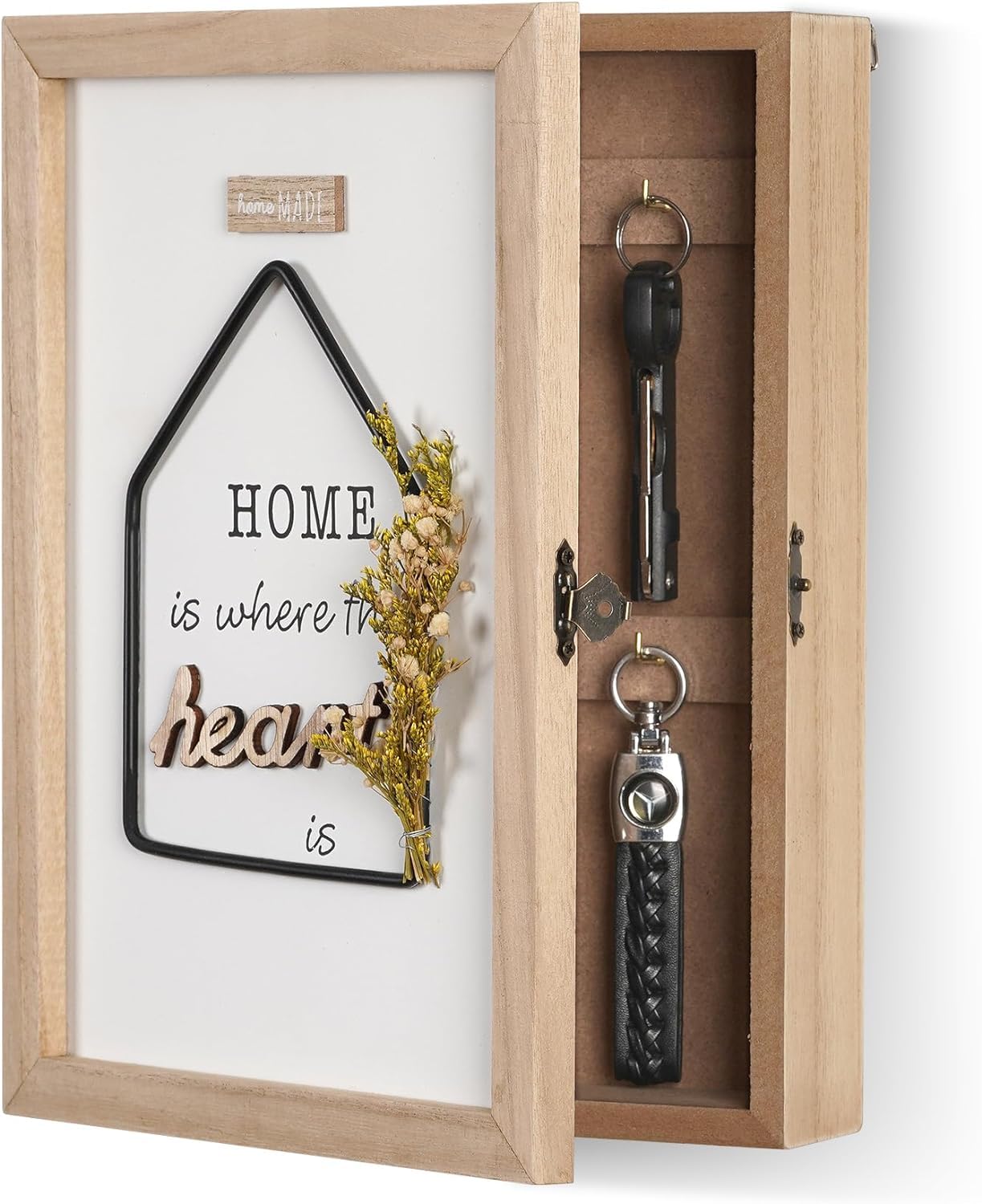 AHUONEL Key Holder Wall Mount, Decorative Key Holder for Wall, Wooden Key Box Hanging Key Cabinet with 6 Key Hooks, Rustic Farmhouse Key Rack Key Hangers for Home Decor Office Entryway Gift