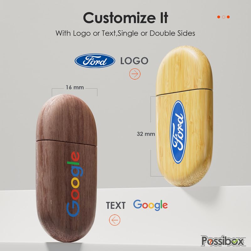 Possibox Custom Wood USB Flash Drive 512MB Printed or Engraved with Your Logo - as Promotional Gift Bulk USB 2.0-100 Pack