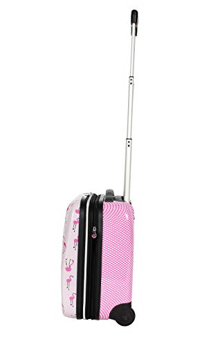 Betsey Johnson Designer Underseat Luggage Collection - 15 Inch Hardside Carry On Suitcase for Women- Lightweight Under Seat Bag with 2-Rolling Spinner Wheels (Flamingo Strut)