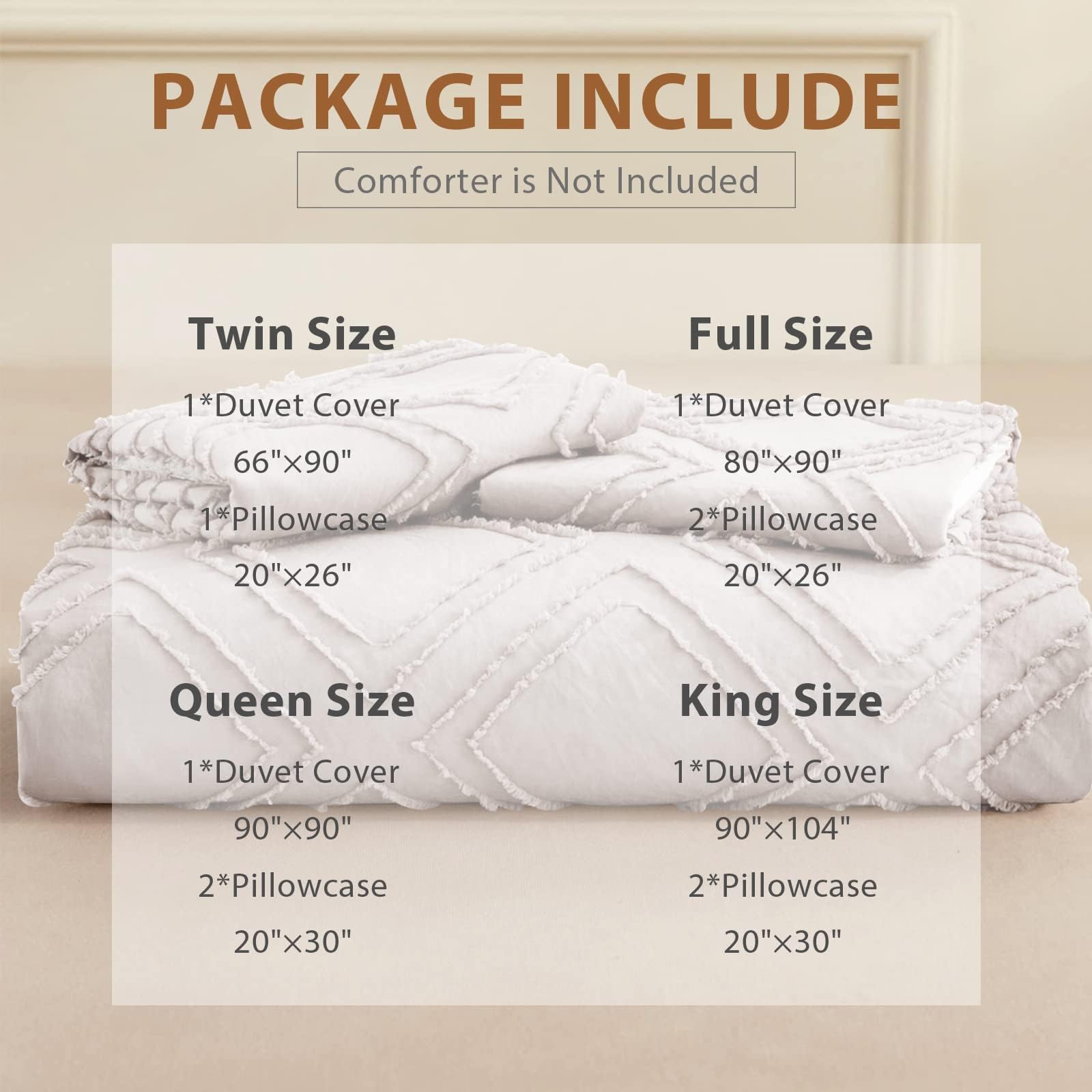 MUXHOMO Duvet Cover Queen Size - Beige Tufted Duvet Cover Set, Ultra Soft Boho Texture Bedding Set of 3 Pieces (1 Comforter Cover + 2 Pillowcases) with Double-Zipper Closure