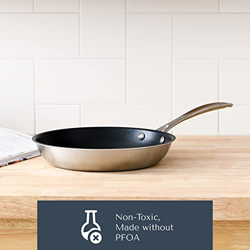 American Kitchen - 10 inch Premium Nonstick Skillet & Frying Pan, Stainless Steel, Durable Coating, PFOA-Free, with Cover, Made In America