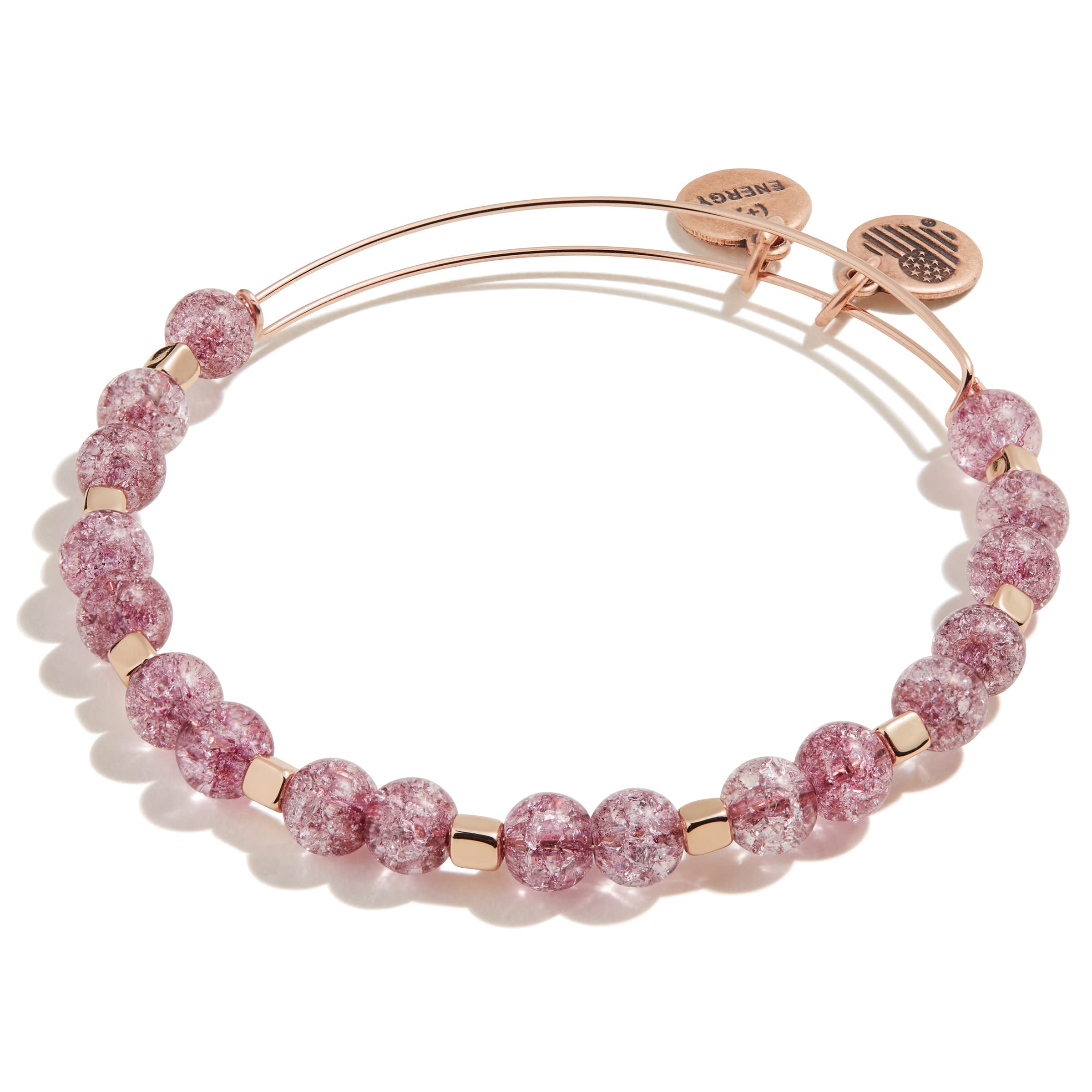 Alex and Ani Spring Celestial Beaded Expandable Bangle for Women, Amethyst Purple Beads, Shiny Rose Gold Finish, 2 to 3.5 in