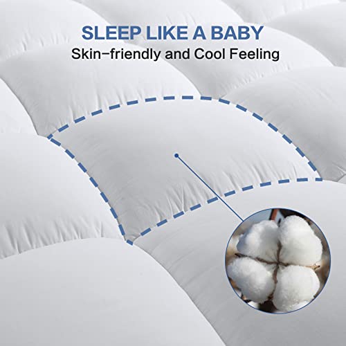 COHOME Queen Size Mattress Topper Extra Thick Cooling Mattress Pad 400TC Cotton Top Plush Down Alternative Fill Pillow Top Mattress Cover with 8-21 Inch Deep Pocket (60x80 Inches, White-Classic)