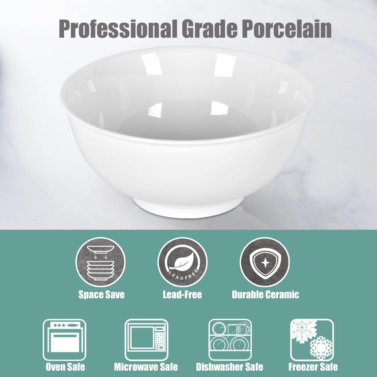 ALLUSEIT Cereal Bowls 40oz, Bone Porcelain Soup Bowl Set of 4, Large Ceramic Bowl for Kitchen, Versatile Serving for Salad Oatmeal Rice etc. Dishwasher & Microwave Safe, White Φ7inch