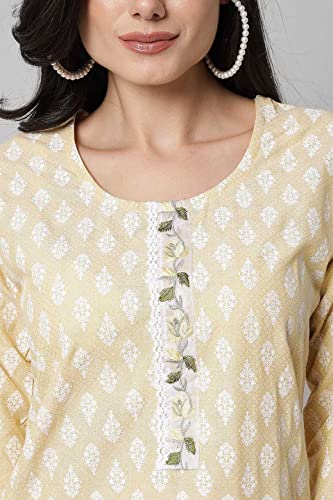Chandrakala Women's 100% Cotton Tunic Top 3/4th Sleeve Straight Kurti Kurta,Medium,Beige (K218BEI2)