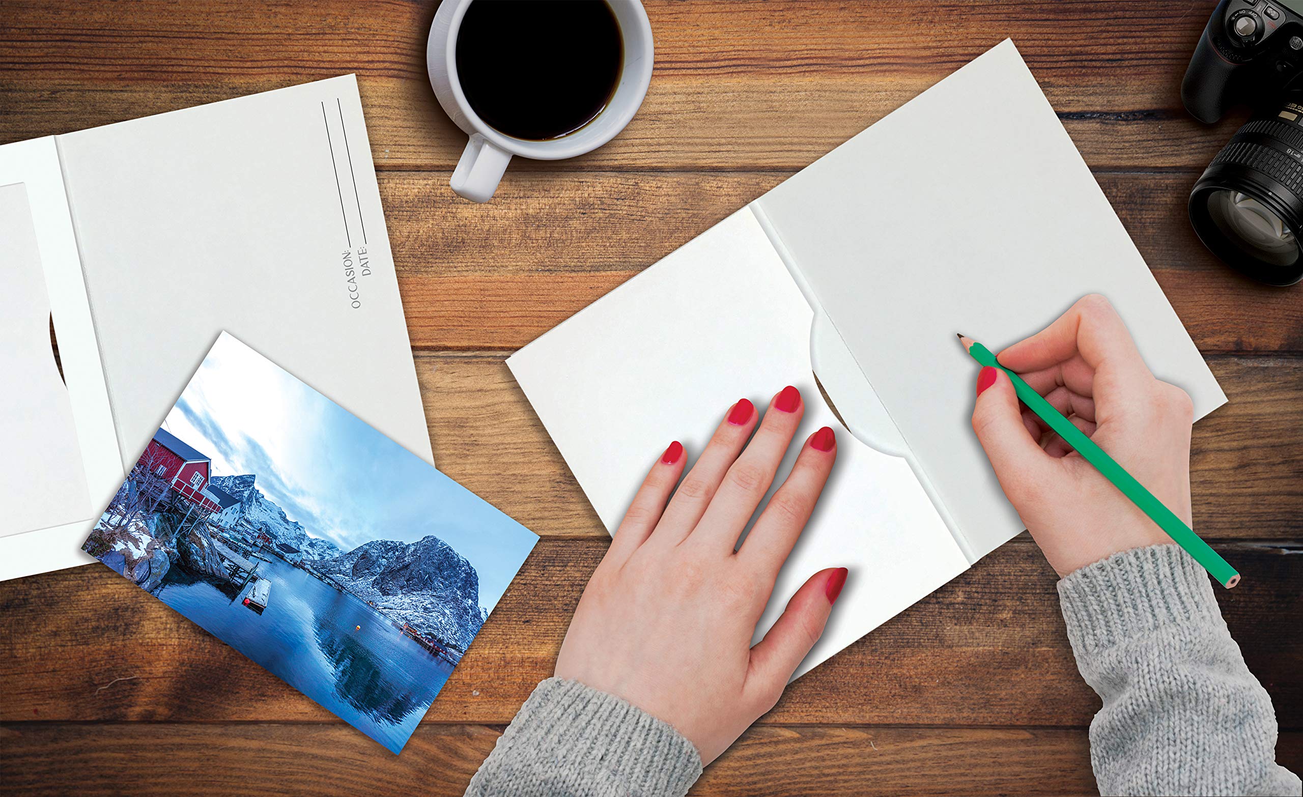 Better Office Products Photo Frame Note Cards for 4" x 6" Photos, 50 Pack, Photo Inserts with Envelopes (White, 50 Pack)