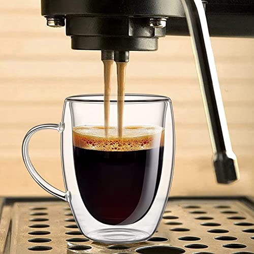 ALLYCE 15 Oz Double Walled Coffee Cups Glass Coffee Mugs Clear Coffee Mug with Lid Insulated Coffee Mug Perfect for Cappuccino,Tea,milk,Espresso,juice, Hot Beverage with Handle (15oz, with glass lid)