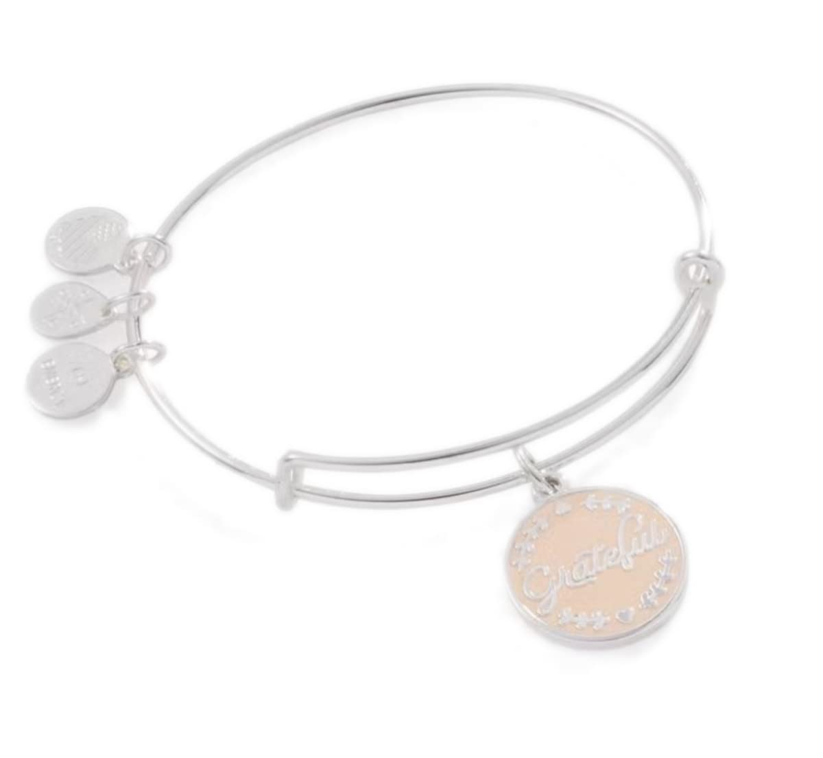 Alex and Ani Words Are Powerful Expandable Bangle for Women, Grateful Charm, Shiny Silver Finish, 2 to 3.5 in