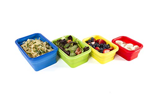 Kitchen + Home Thin Bins Collapsible Containers โ Set of 4 Rectangle Silicone Food Storage Containers โ BPA Free, Microwave, Dishwasher and Freezer Safe
