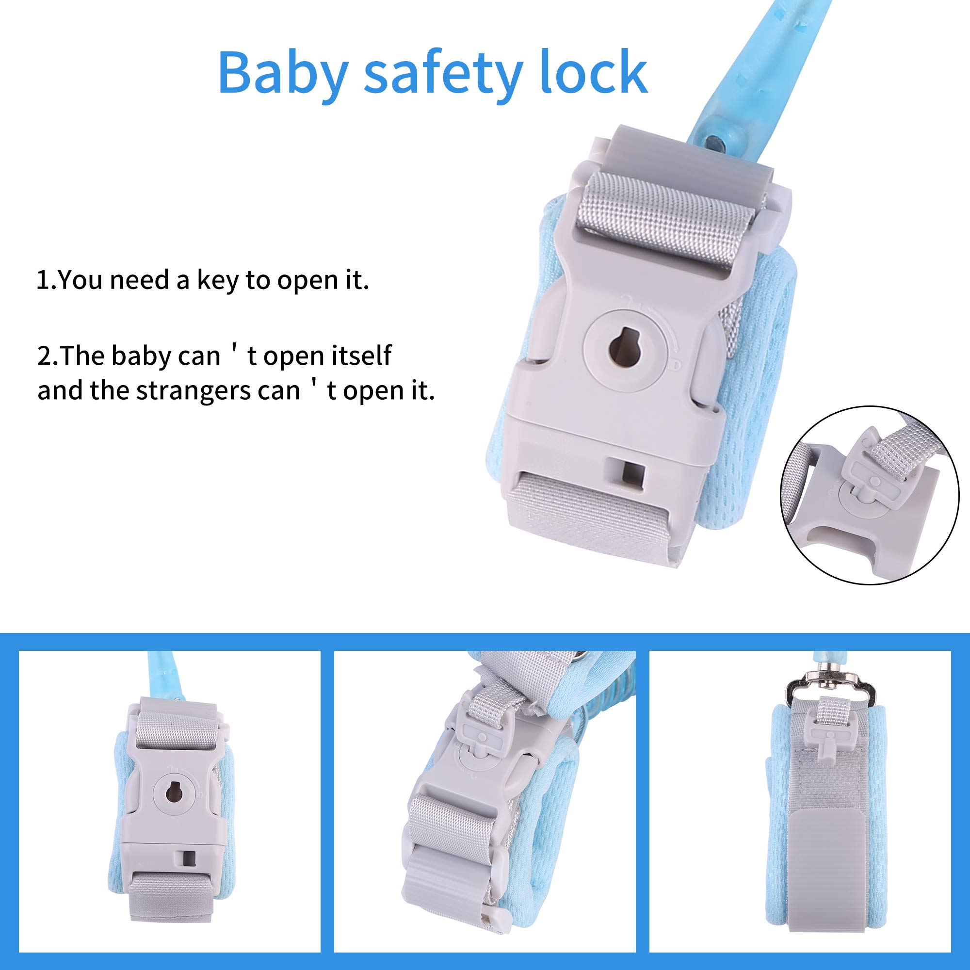 Reflective Anti Lost Wrist Link, Toddler Safety Leash with Key Lock, Safety Wrist Leash for Toddlers, Babies & Kids 8.2 feet