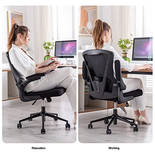 BRTHORY Office Chair Height-Adjustable Ergonomic Desk Chair with Lumbar Support, Breathable Mesh Computer Chair High Back Swivel Task Chair with Flip-up Armrests - Black
