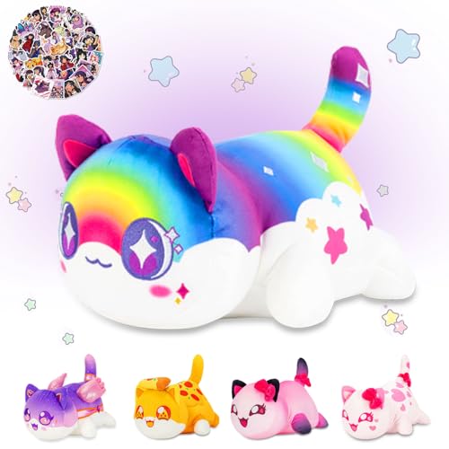 KaiMaoMaoRongWanJu 61-PCS丨11-in Rainbow Cat Plush + 60-Sticker - Cat Plush Collection - 100% Polyester Plushie Pillow Embroidered - Cat Stuffed Animal Collectible (Rainbow Cat Plush)