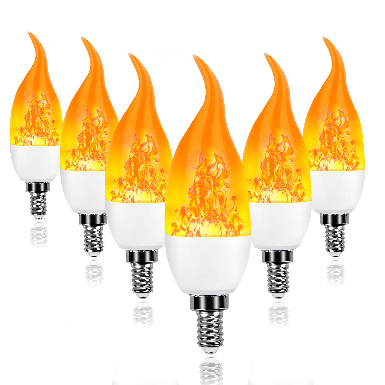 6 Pack E12 LED Flame Effect Light Bulbs - 2020 Upgrade 4 Modes with Upside Down Effect - E12 LED Flickering Candelabra Light Bulbs for Indoor/Outdoor/Hotel/Party/Bar Decorations