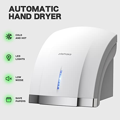 interhasa! Commercial Hand Dryer, Automatic Electric Hand Dryer 1800W High Speed Hand Dryer for Commercial and Household Noise Reduction (White)