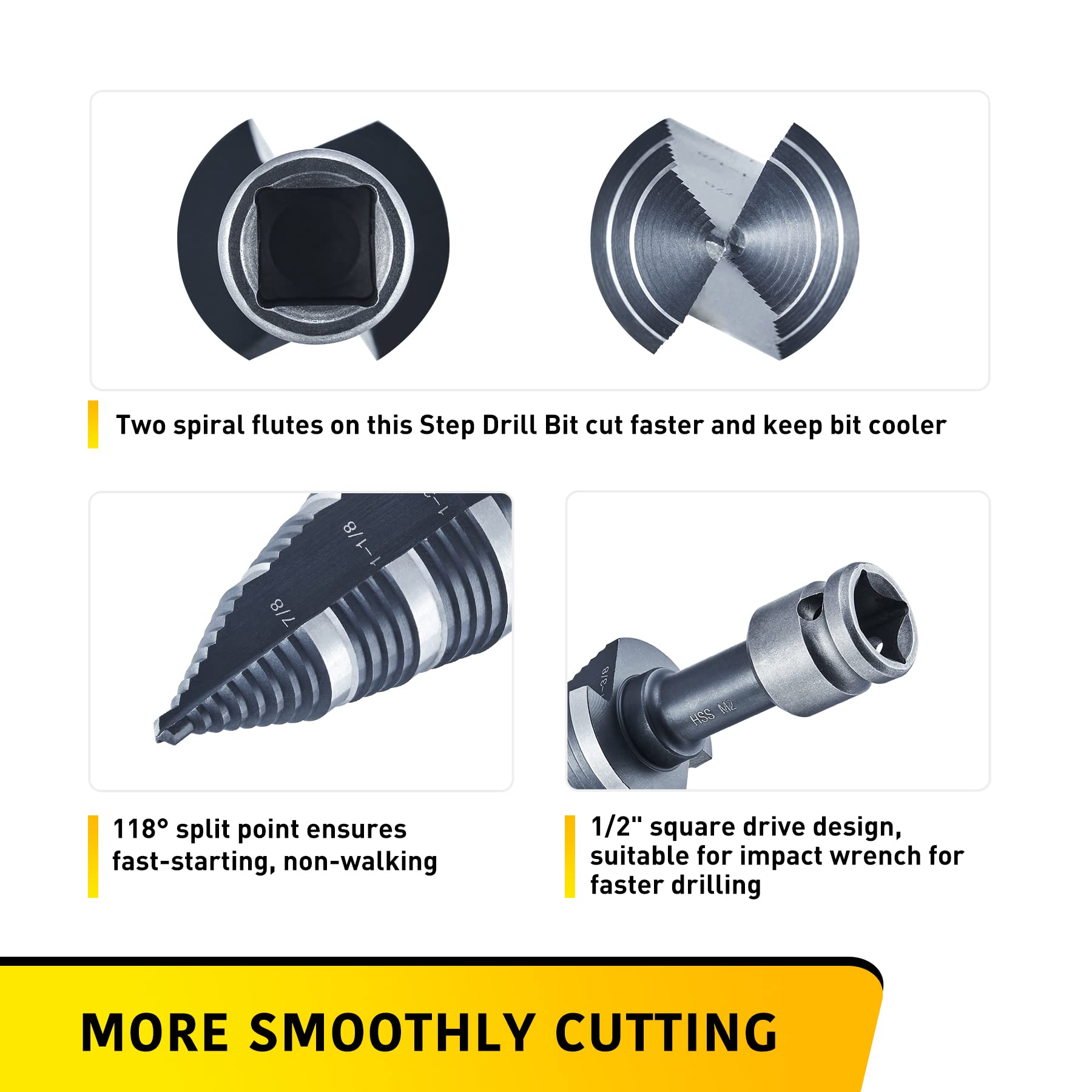 Anfrere M2 HSS Step Drill Bit for Impact Drills, 7/8", 1-1/8", 1-3/8" Black Cone Drill Bits for Steel Metal Sheet Hole Drilling Cutting, Multiple Hole Unibit, Stepped Up Bits Home Tools
