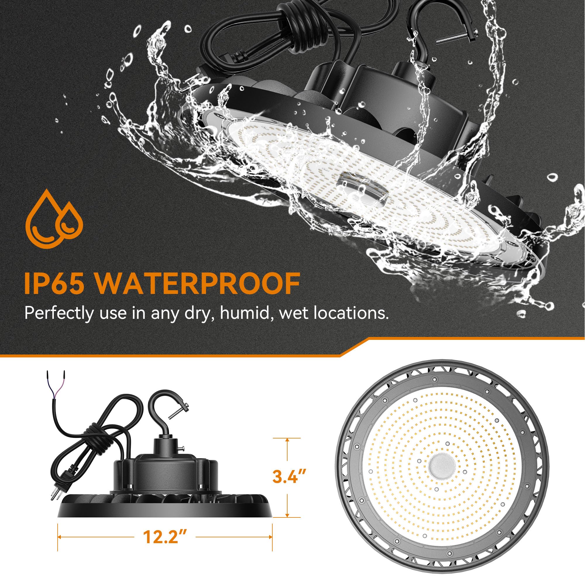 SHINEWOO UFO LED High Bay Light 240W 36,000lm 5000K Daylight, High Bay LED Shop Light 0-10V Dimmable with US Plug 5β Cable, Commercial LED Warehouse Lights, Factory Area Lighting Fixture, 2PCS