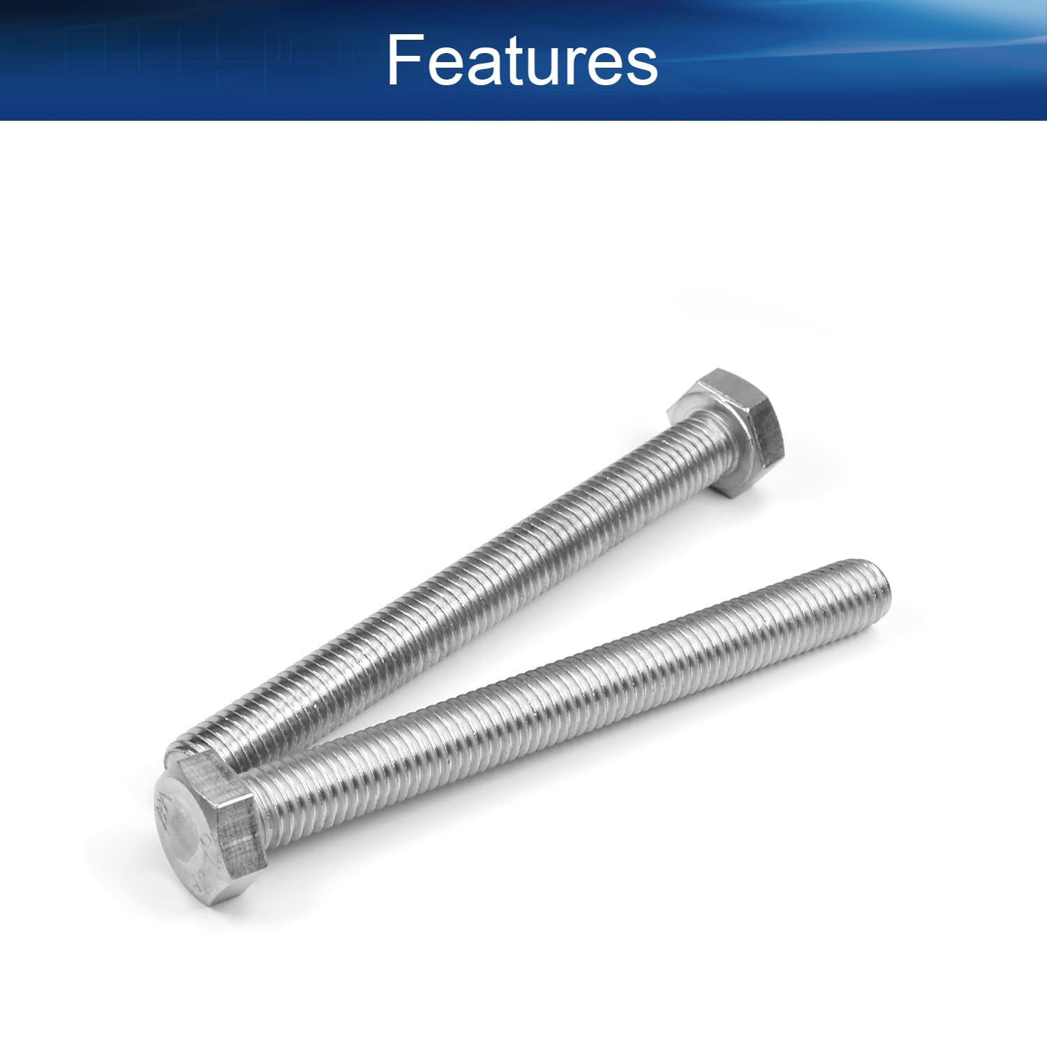 Bettomshin 5Pcs M10 x 100mm Hex Bolts, 304 Stainless Steel 1.5mm Thread Pitch Fully Threaded Metric Hex Head Screw Bolts, Hexagon Screw Bolt, Hex Tap Bolts, Silver (Overall Size 106.56x17x17mm)