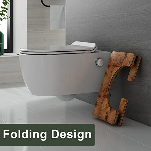 AmazerBath 7 Inches Folding Toilet Stool for Adults, Rustic Brown Wooden Collapsible Poop Stool with Anti-Slip Strip, Pooping Stool for Bathroom
