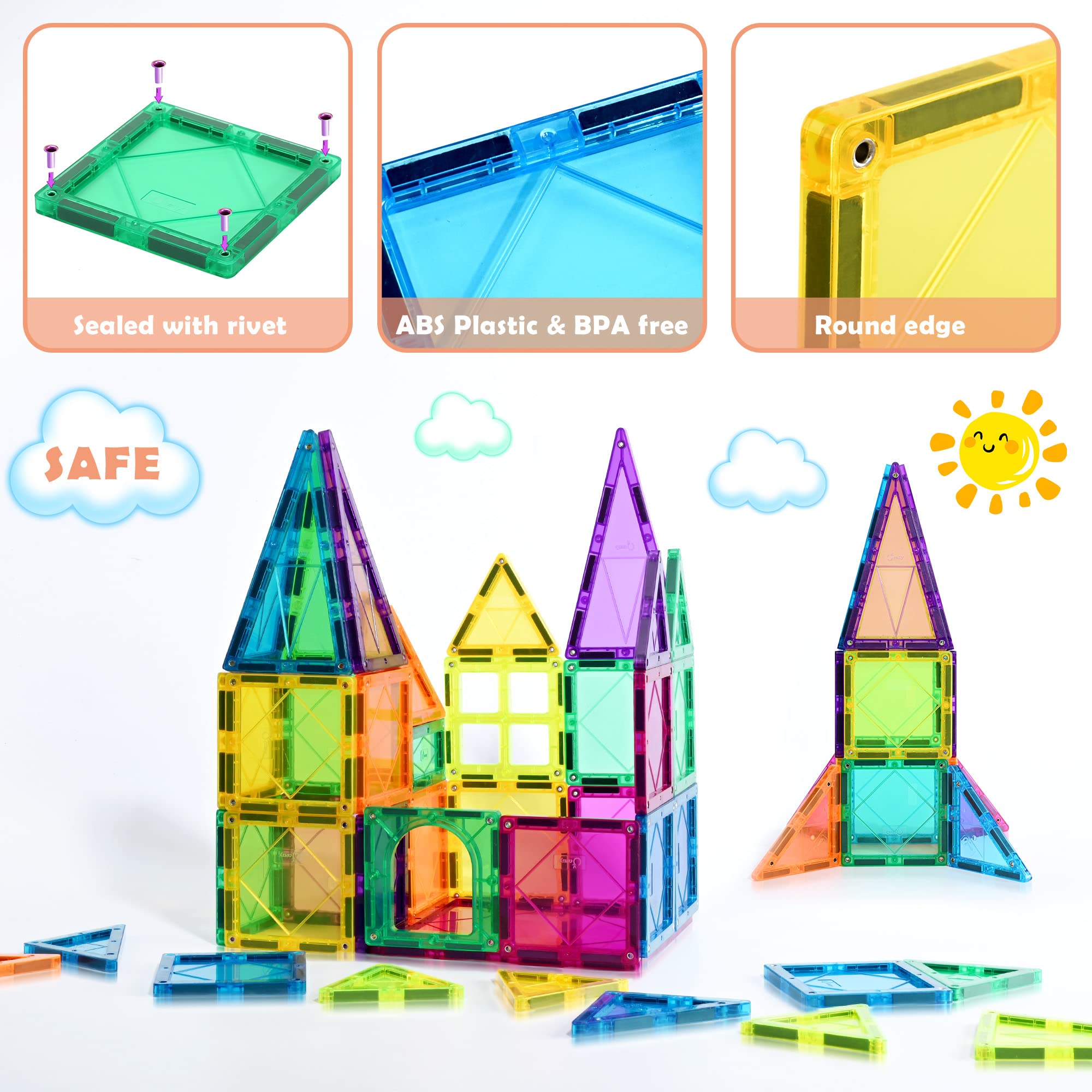 cossy 60 Pcs Magnet Tiles Magnetic 3D Building Blocks Set Educational Construction Toys for 3+ Year Kids with Stronger Magnets, Rivets-Fastened, Educational,Recreational, Conventional