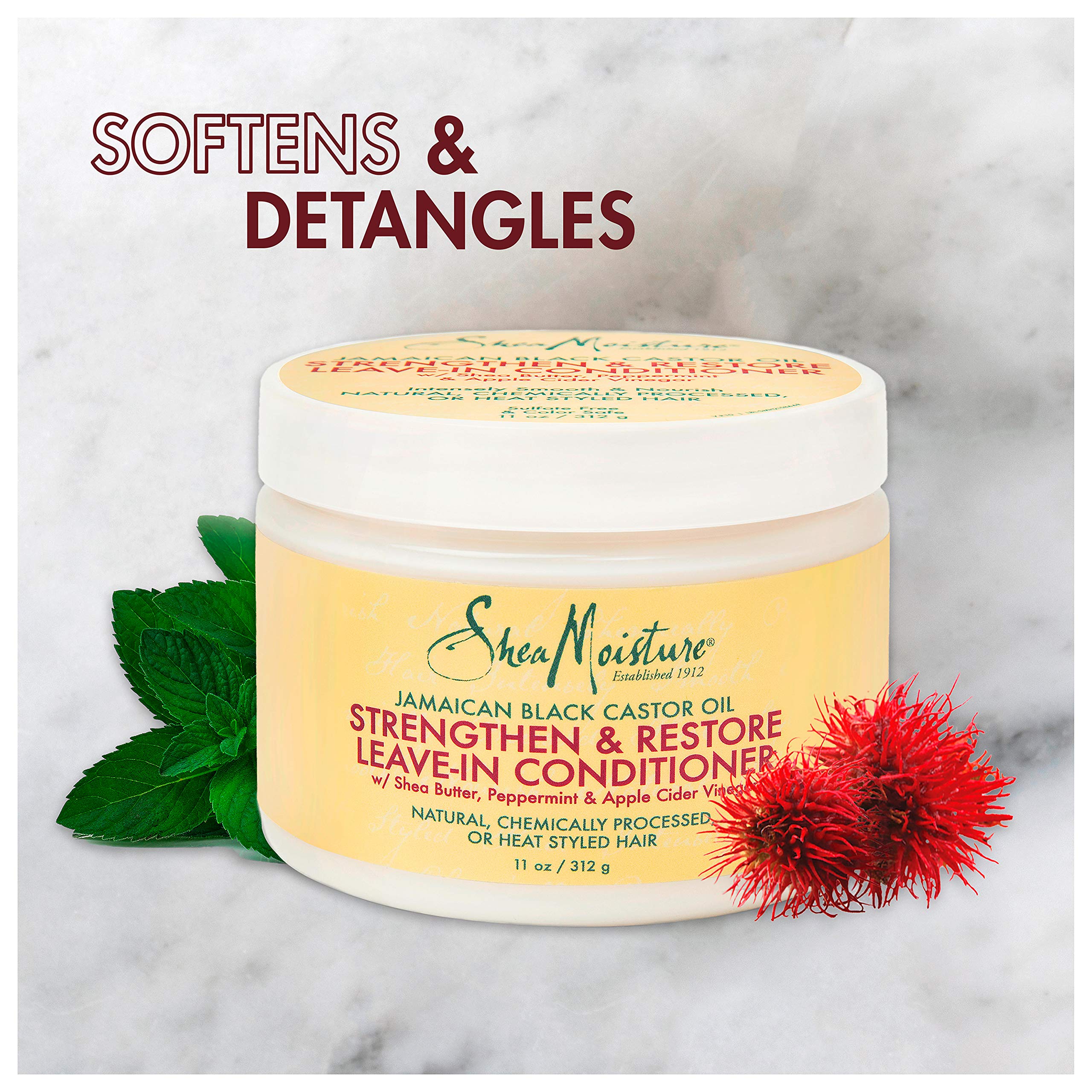 SheaMoisture Leave-In Conditioner with Pure Jamaican Black Castor Oil for Damaged, Over-Processed Hair - Softens and Detangles, 11.5 oz