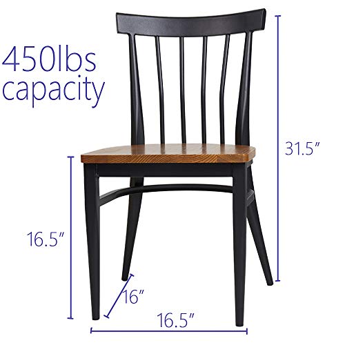 Livebest 2 Packs Slat Back Dining Chairs Metal Leg Side Chairs with Wood Seat,Stackable Fully Assembled Modern Furniture for Retro Bistro Kitchen Cafe,Black