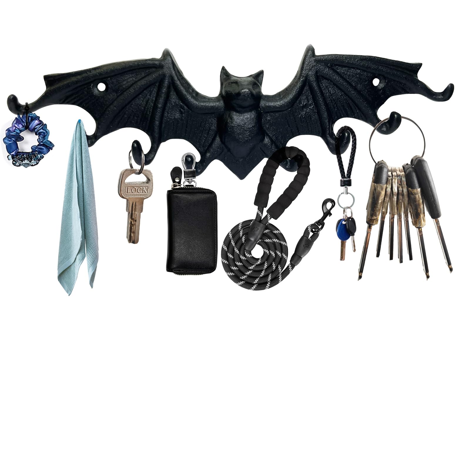 Hallocool Bat Key Holder Cast Iron Bat Key Hooks Decorative Hook Gothic Decor Vampire Bat Key Hanger Key Hooks for Hanging Dog Leash Wallet Belt Umbrella Towel, Bat Figure Wall Hook Halloween Bats