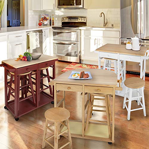 Casual Home Drop-Leaf Table Breakfast Cart, Red (New)