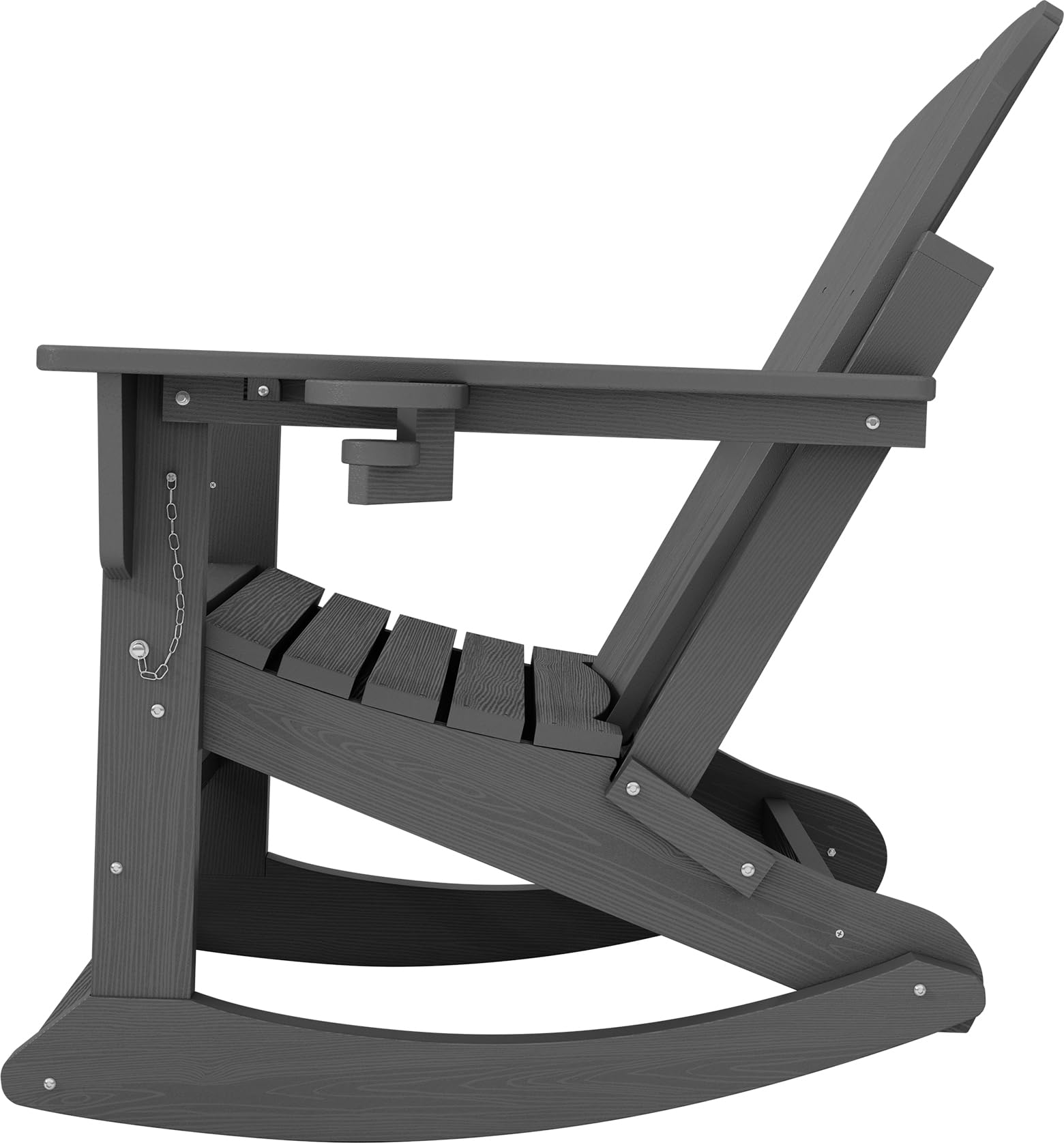 KINGYES Folding Adirondack Rocking Chair with Retractable Ottoman and Cup Holders, 4-in-1 Multifunctional HDPE Adirondack Chair for Porch, Patio, Balcony, Leaden Grey