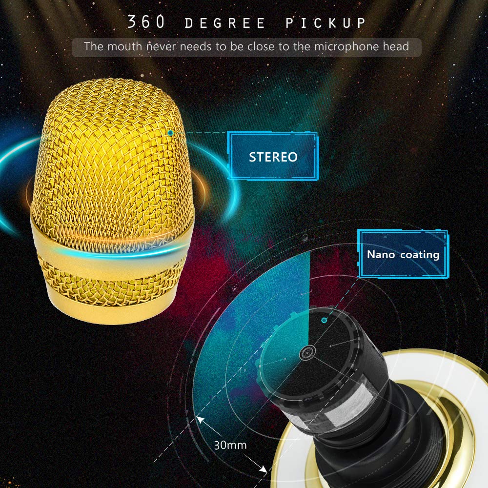 BONAOK Upgraded Bluetooth Wireless Microphone, Portable Rechargeable Karaoke Mic with Stereo Sound Party Home Birthday for all iPhone/Android/PC