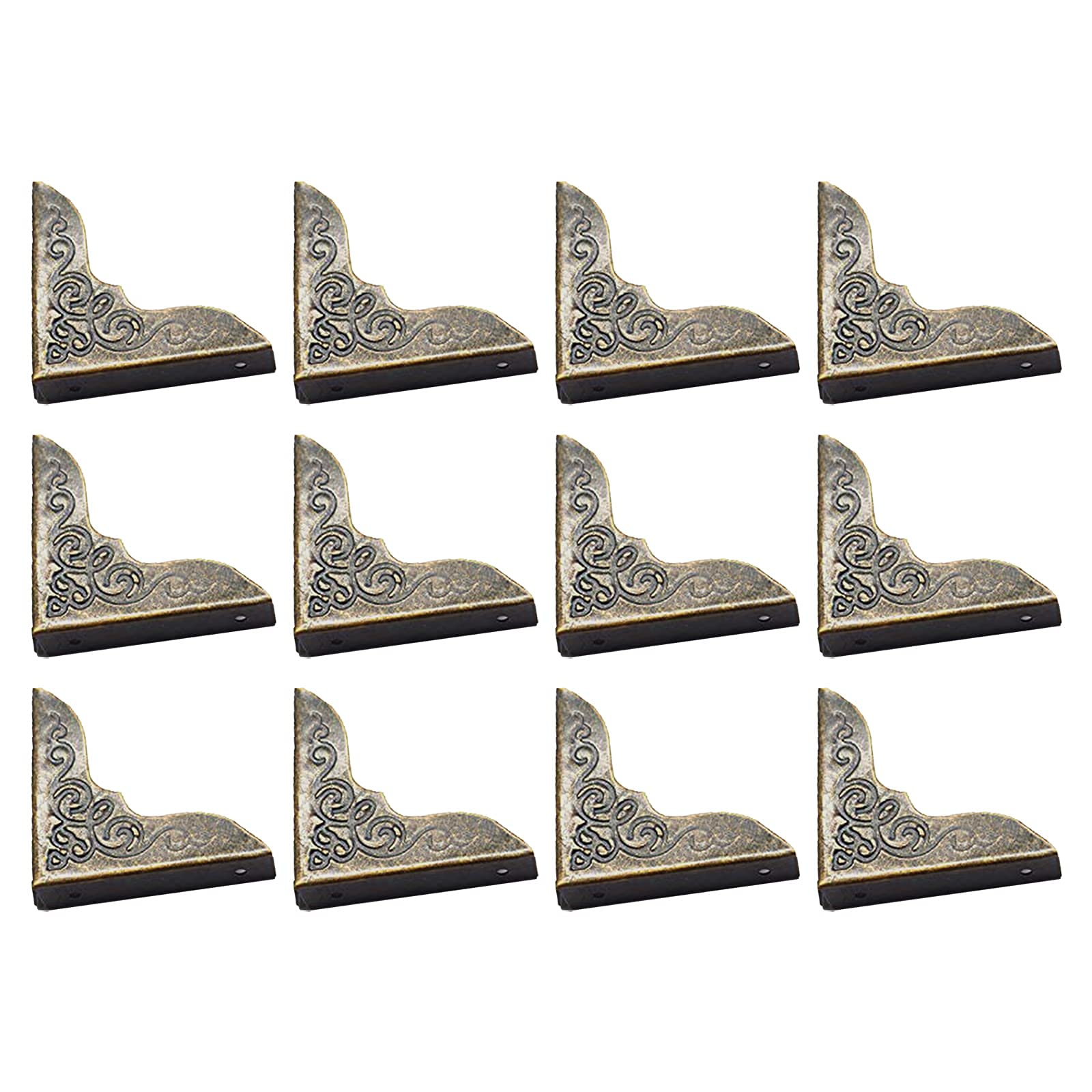 Mcredy Box Corner Protectors 1.6x1.6x0.4(LxWxH) Vintage Corner Guards with Mounting Screws, Bronze,Pack of 12