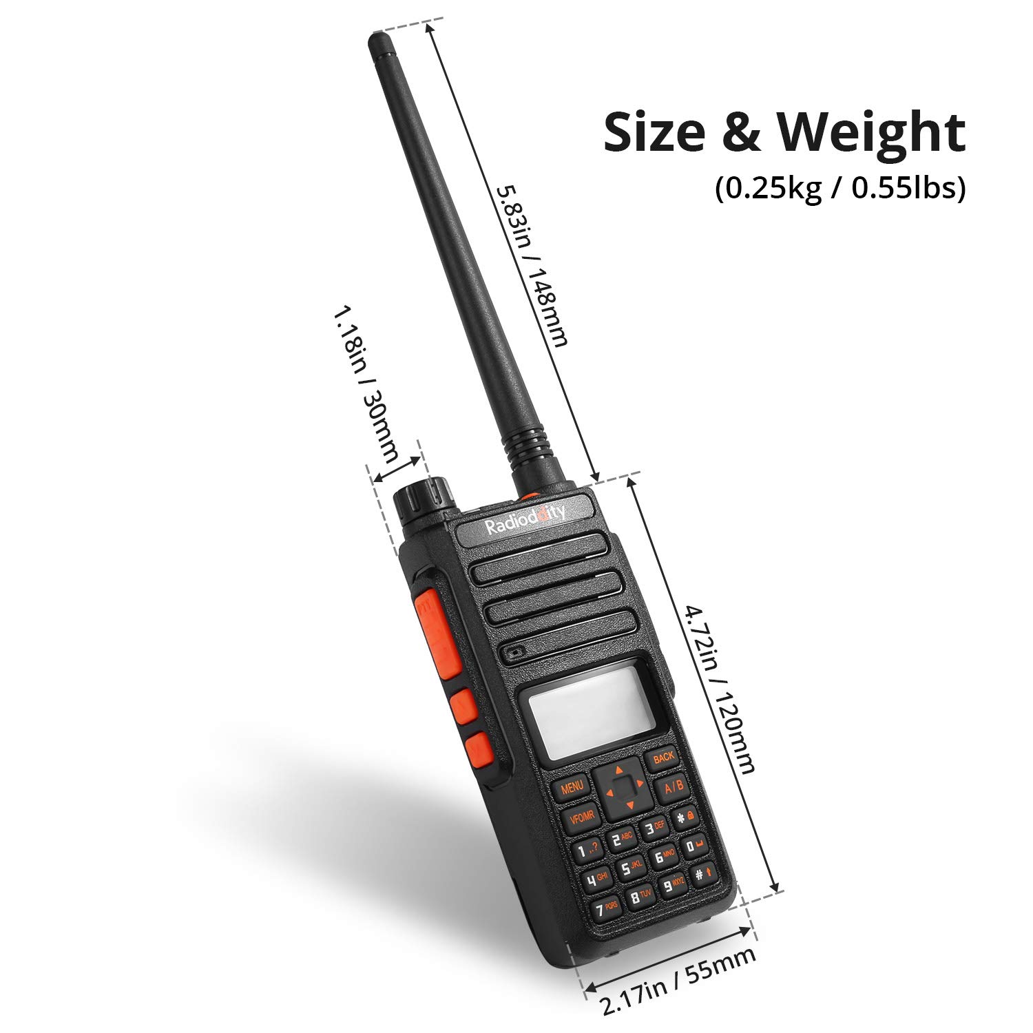 4 Pack Radioddity GA-510 10-Watt Ham Radio Dual Band Handheld High Power Long Range Two Way Radio + 8 Pack 2200mAh Batteries + 4 Pack Programming Cable