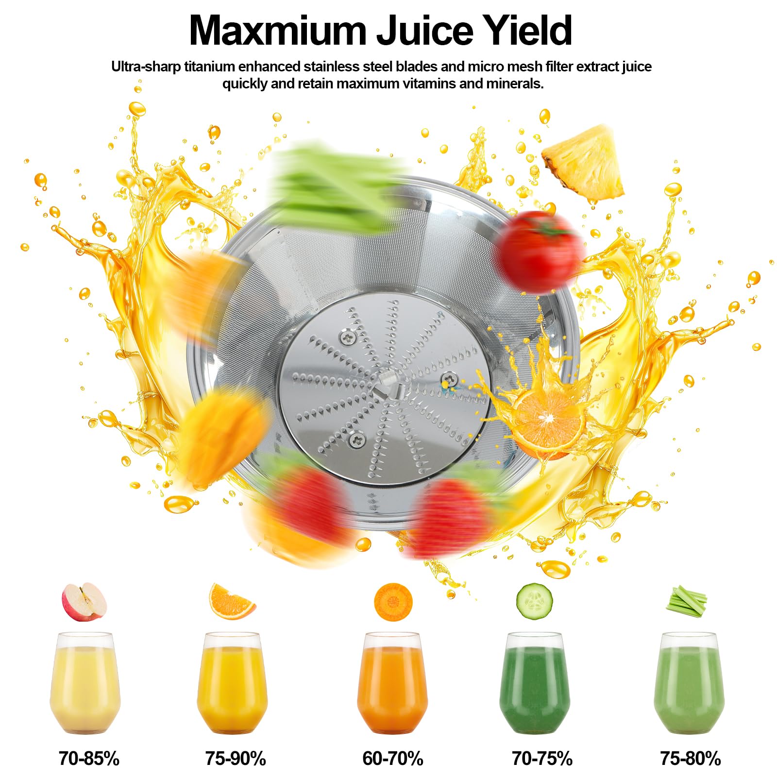 Panana Centrifugal Juicer Extractor with Wide Mouth 3” Feed Chute for Fruit Vegetable, Easy to Clean, Stainless Steel, BPA-free (Silver)