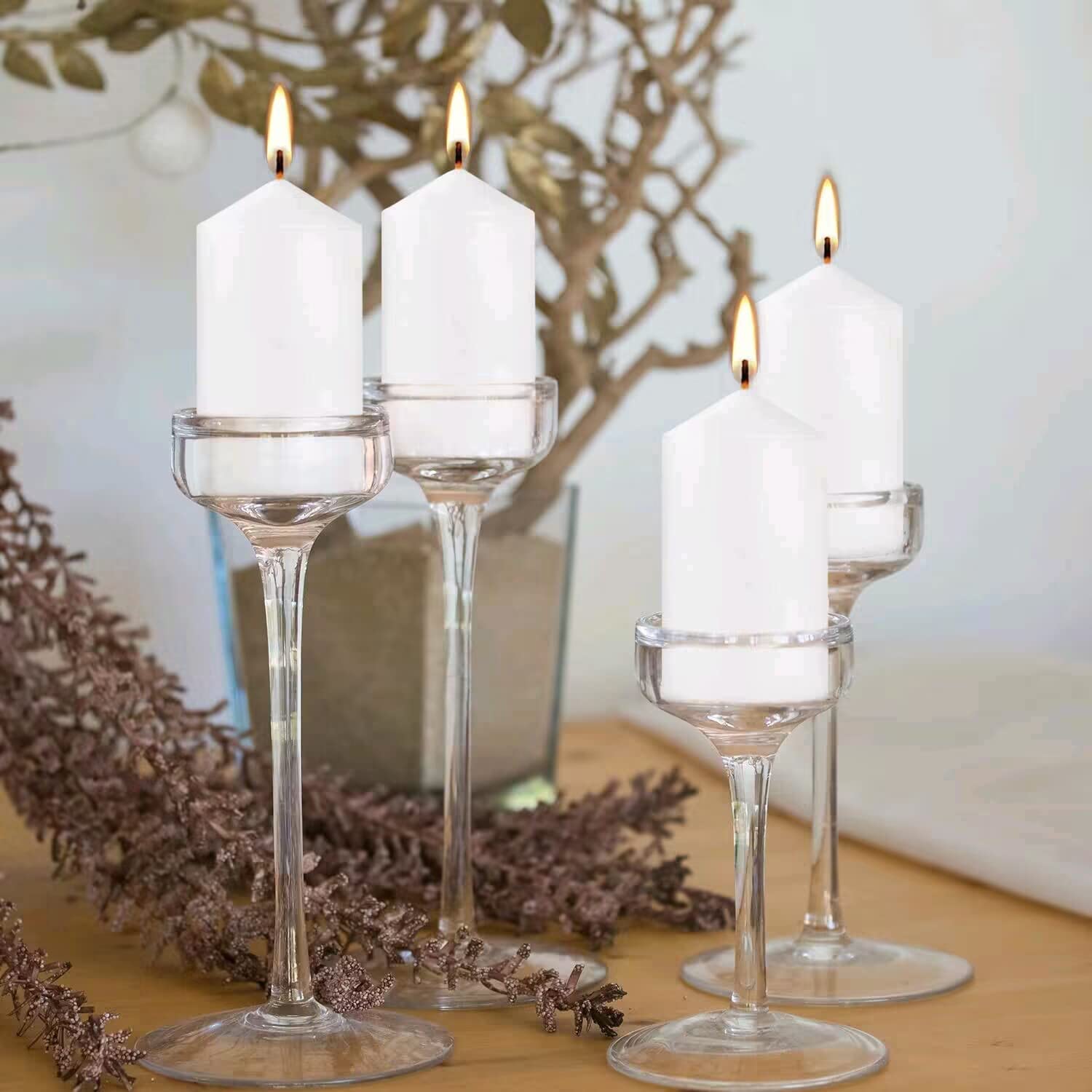Set of 8 Unscented Pillar Candles 2" x 4",White Candles for Home Decor,Church,Restaurants,Spa,Emergency Light,All Occasions