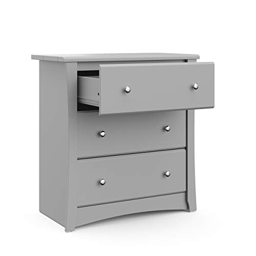 Storkcraft Crescent 3 Drawer Chest (Pebble Gray) – Baby and Kids Bedroom Organizer, Nursery Chest, Storage Dresser with Drawers, Universal Design