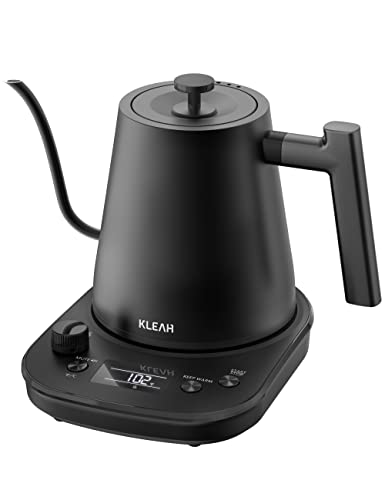 KLEAH Gooseneck Electric Kettle for Coffee Tea Brewing, 0.8L Pour Over Kettle, Keep Warm for 2H Stainless Steel Kettle Auto Shutoff Boil-Dry Protection Digital Display Black for Gift