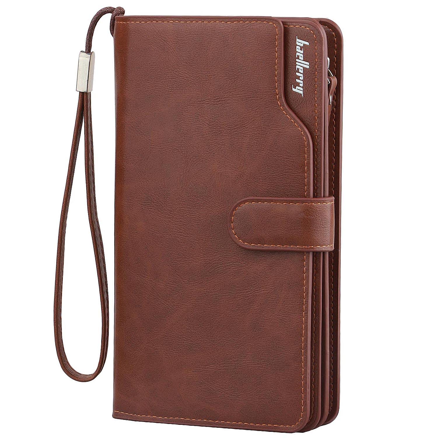Coolstar Wristlet Wallets for Women Men's Clutch Wallet Large Capacity Leather Purse Business Credit Card Holder (2-Dark Brown)