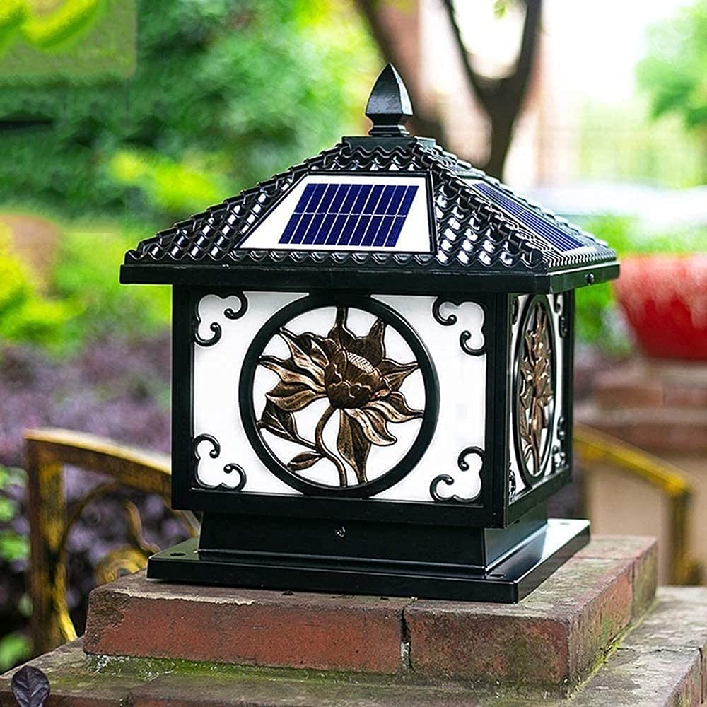 BOOHR Solar Post Lights, Chinese Pillar Light, 2-Color Adjustable, IP65 Waterproof Outdoor Post Lamp for Home Garden Courtyard Villa